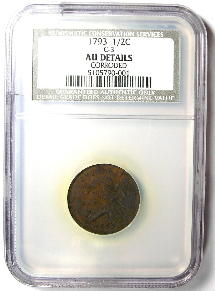 1793 Liberty Cap Flowing Hair Half Cent 1/2C - NGC AU Detail (NCS ...
