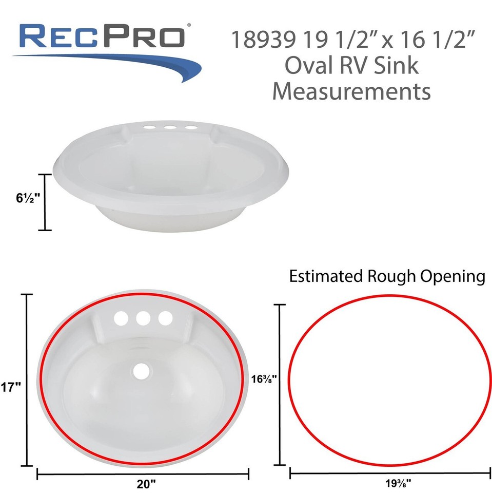 RecPro Oval RV Bathroom Sink White Single Bowl Sink 20"X17" Plastic | eBay