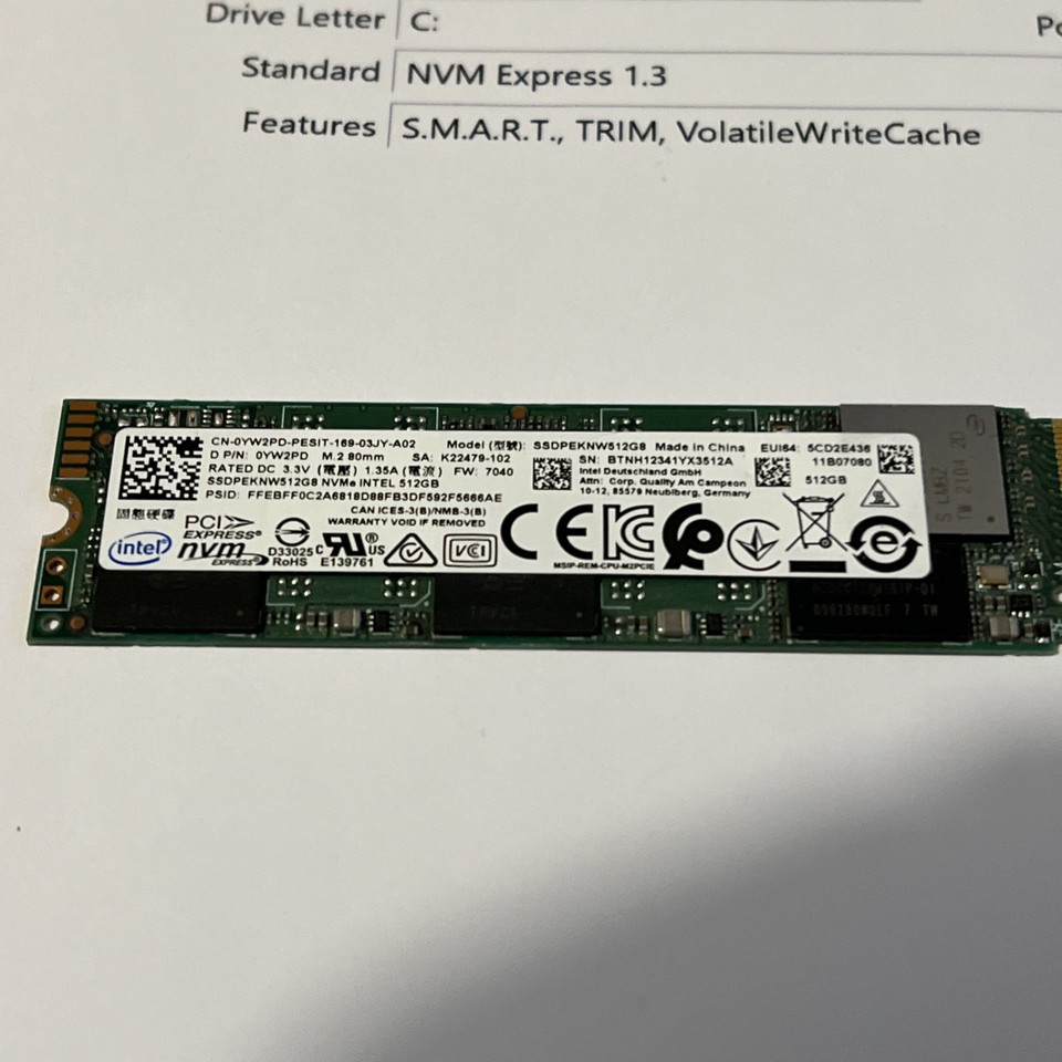 Intel 512gb NVMe SSD PCIe Drive Good Health | eBay UK