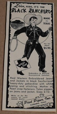 1951 Print Ad Black Ranchero Made in Texas Western Jeans Boy Pants Pied ...