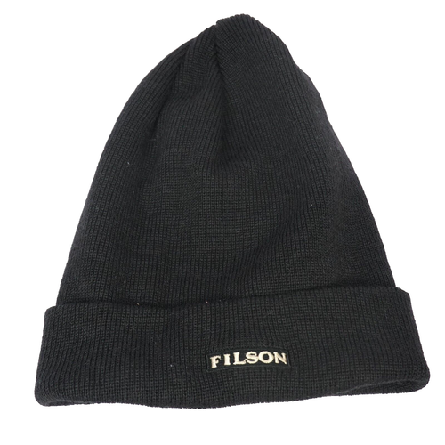 Filson Beanie Black 100% Virgin Wool Knit Ribbed Logo Warm Winter Hat ...