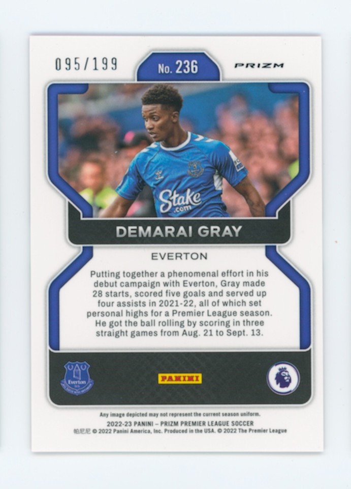 2022-23 Demarai Gray Panini Prizm Premier League Pink Everton Card 95/ ...