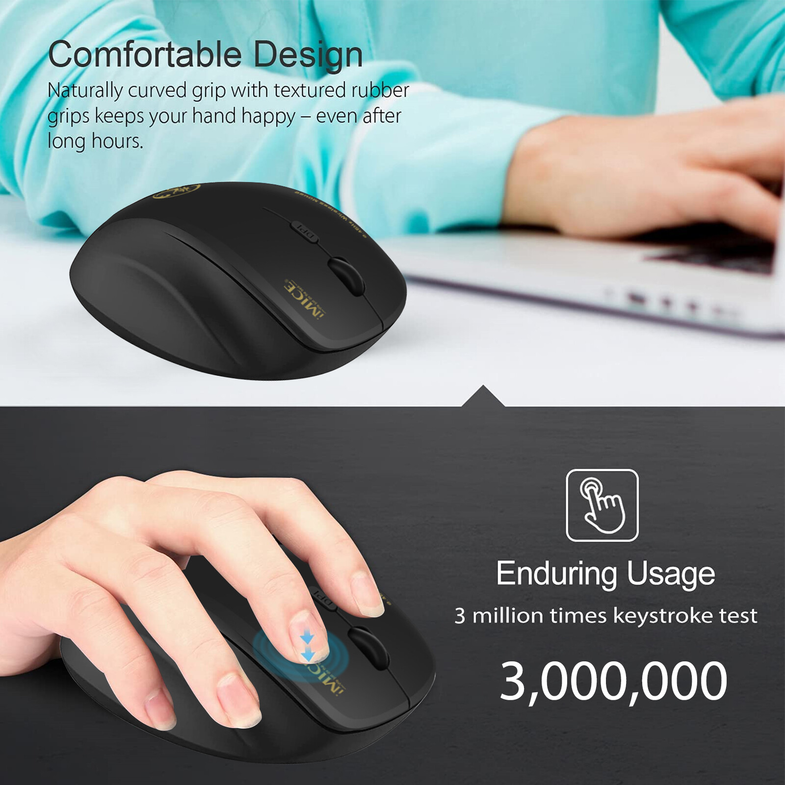 2.4GHz 1600 DPI Wireless Optical Mouse Mice& USB Receiver for PC Laptop ...