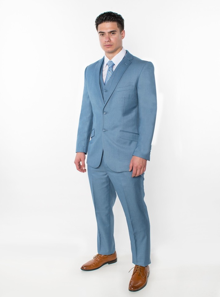 Men’s Suits Slim Fit - 3 Piece Suit Set Men Blazer Lt blue | eBay