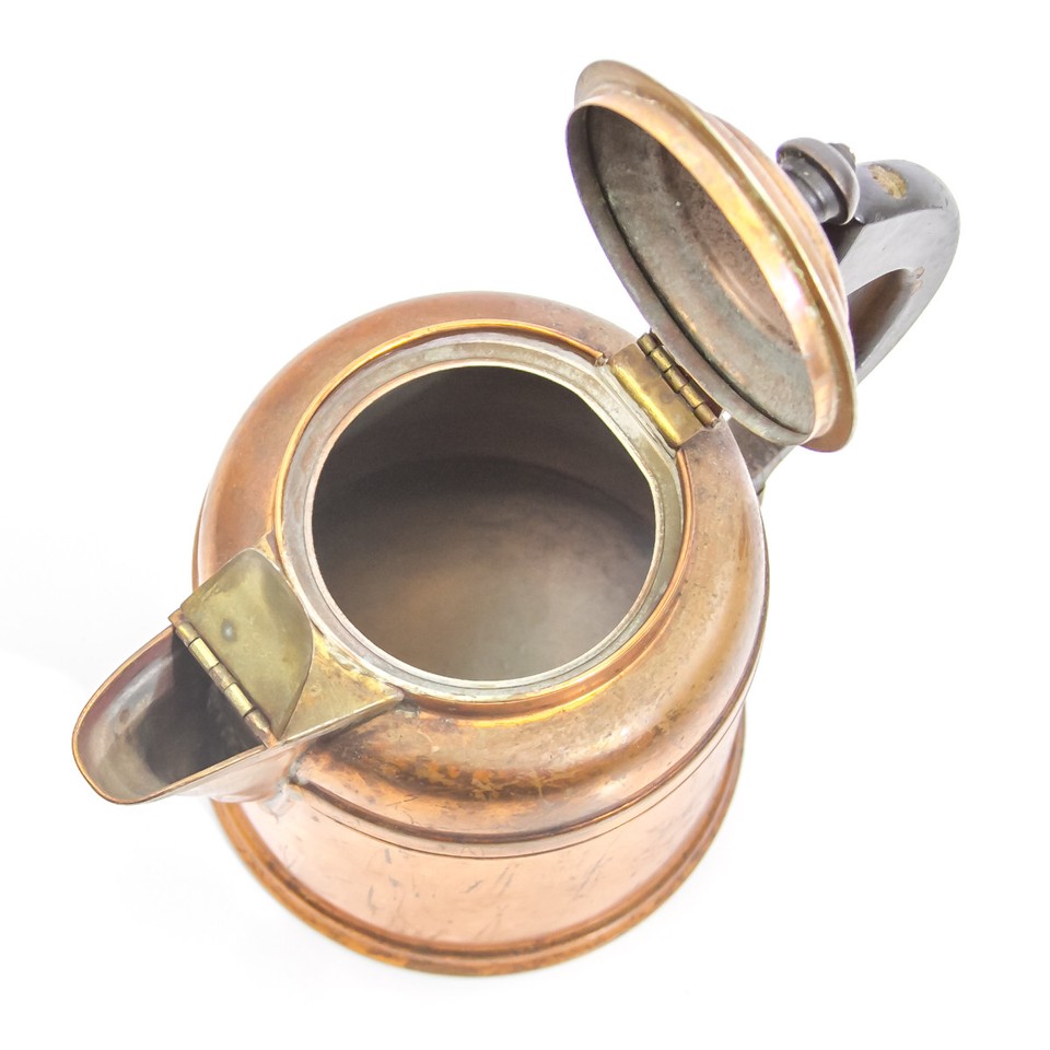 VINTAGE ESTATE ROME METAL WARE COPPER FINISH TEA POT W/ WOOD HANDLE 6.5 ...