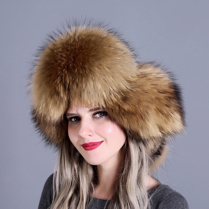 2020 Fashion Women's Fox/Raccoon Fur Hats Russian Ushanka Warmer Winter ...