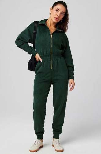 NWT Fabletics Cozy Cord Super Soft Jumpsuit Everpine Size EXTRA SMALL ...
