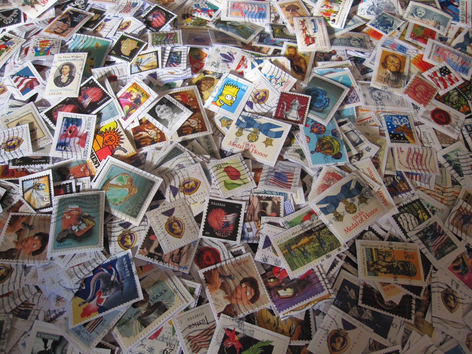 LOT OF 1000 BULK USED/CANCELLED U.S. POSTAGE STAMPS ON PAPER | eBay