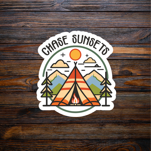 Camping sticker vinyl decal chase sunsets campground campfire adventure ...