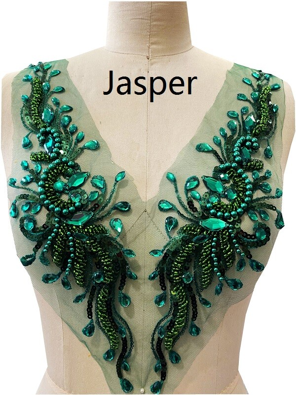1 Pair Beaded Flower Applique Wedding Rhinestone Motif Embroidery Mesh ...