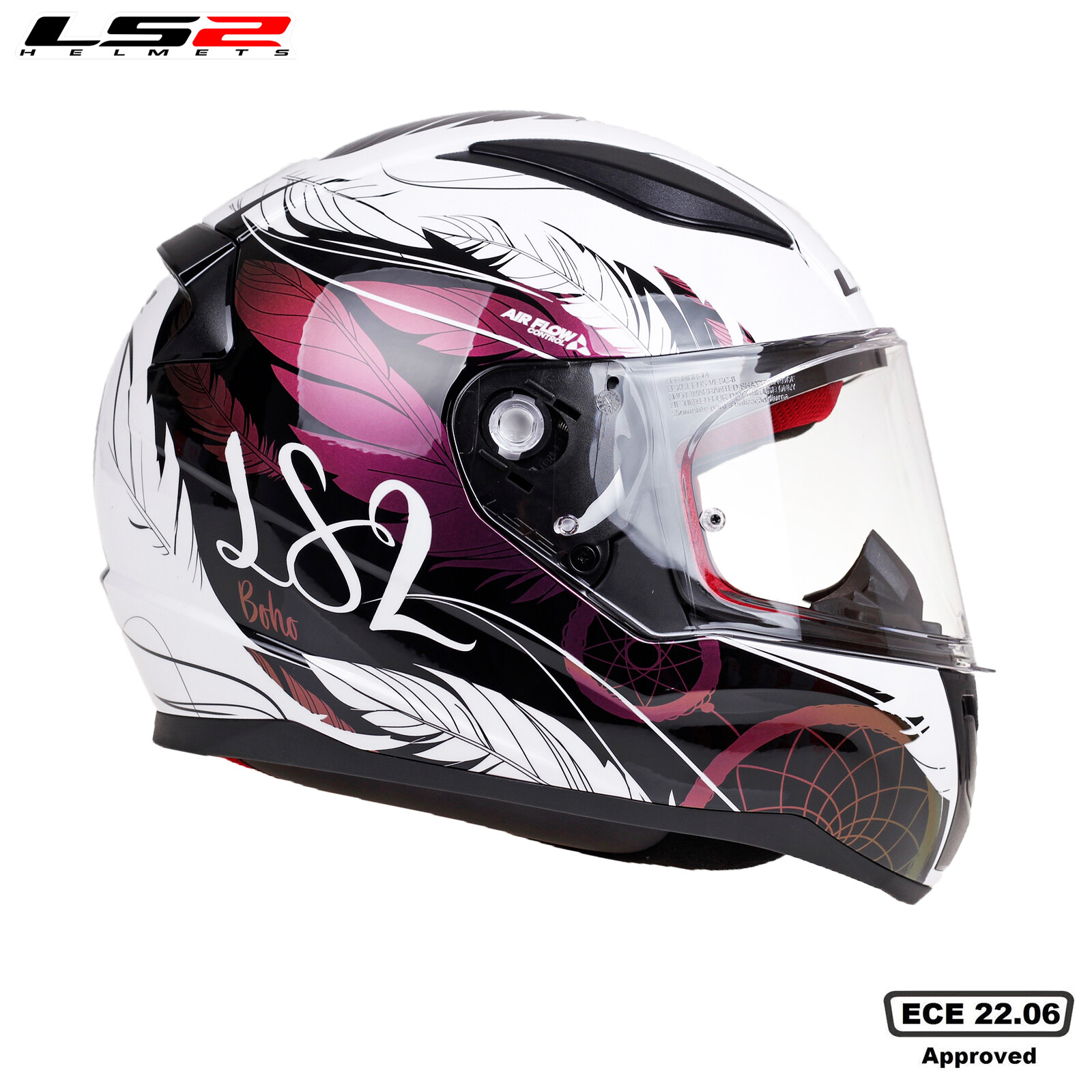 LS2 FF353 RAPID LIGHTWEIGHT FULL FACE MOTORCYCLE HELMET PINK WHITE BOHO ...