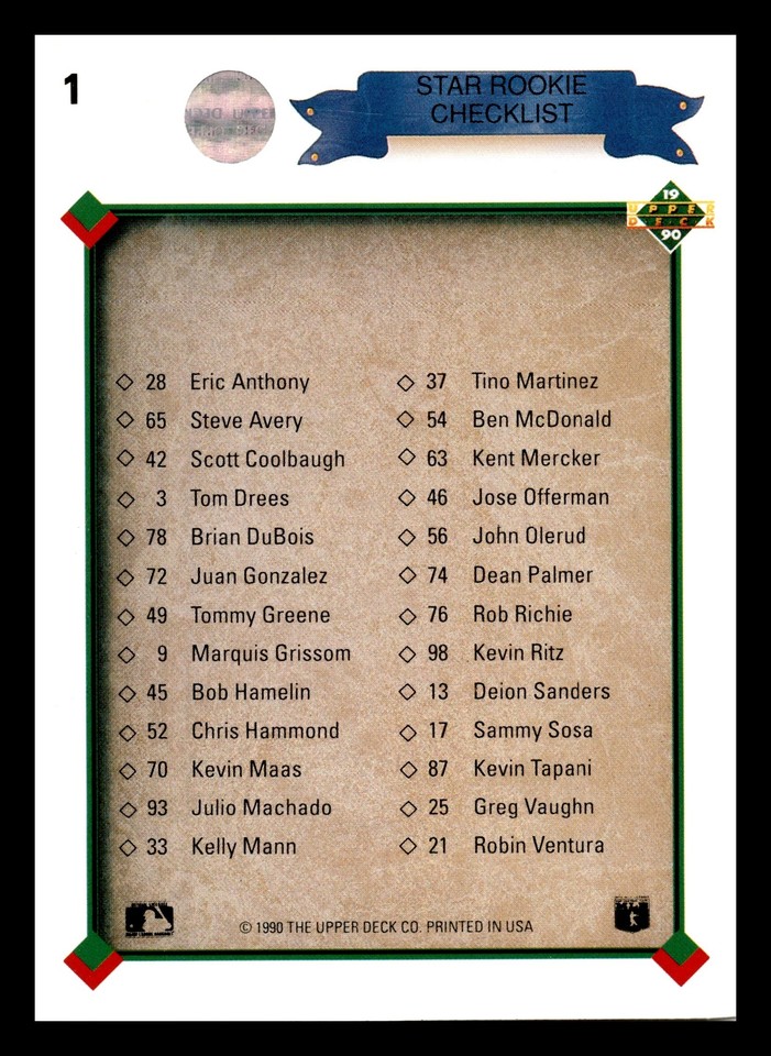 1990 Upper Deck Star Rookie Checklist #1 Mint | eBay