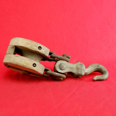 Antique Single Pulley Wood & Metal Barn Block & Tackle Hoist | eBay