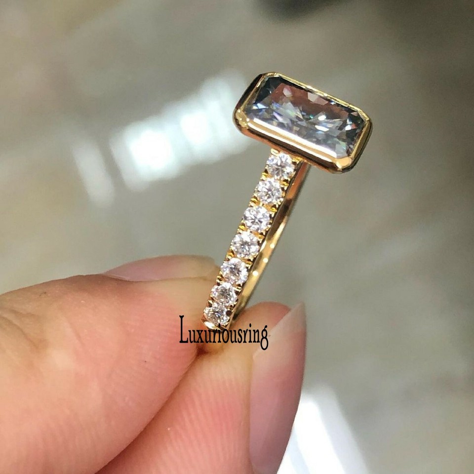 1.80Ct Gray Radiant Cut Moissanite Vintage Engagement Ring 10k Solid ...