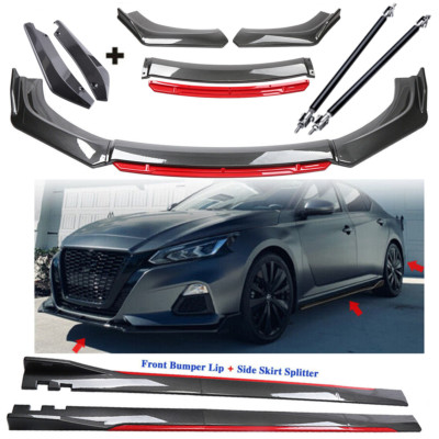 For Nissan Altima Carbon Fiber Front Bumper Lip Spoiler + Side Skirt ...