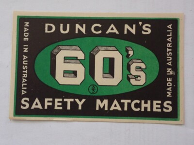 DUNCAN'S MATCHES MATCH LABEL AUSTRALIAN MADE 1930s LGE MATCHBOX PACK ...