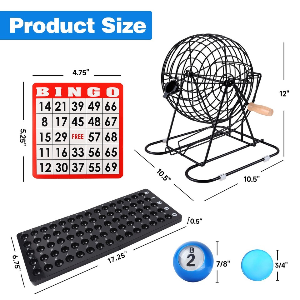 Deluxe Bingo Game Set w/Large Bingo Cage, Bingo Balls, 50 Bingo Cards ...