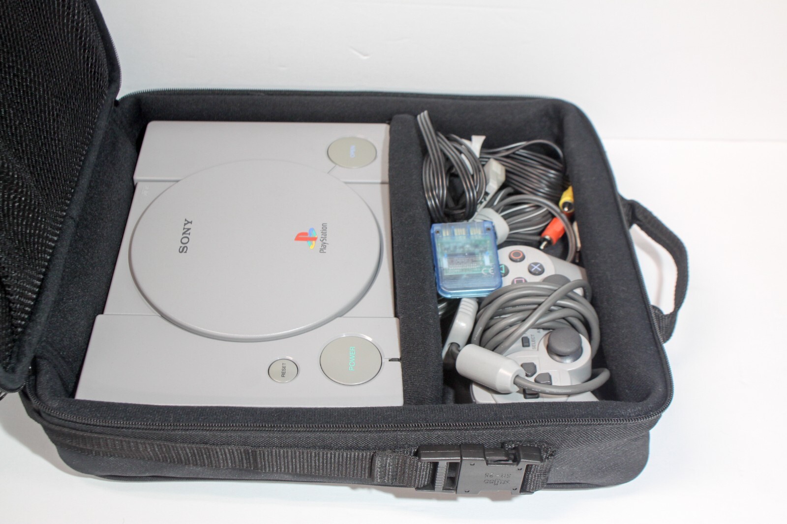 Sony PlayStation 1 SCPH-7001 w/ travel case, controller, memory cards ...