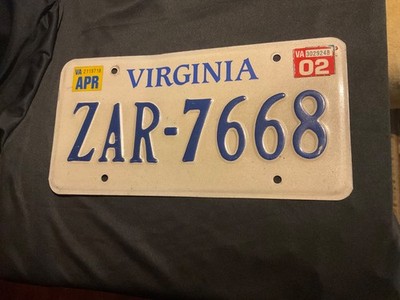 Virginia License Plate 2002 ZAR 7668 | eBay