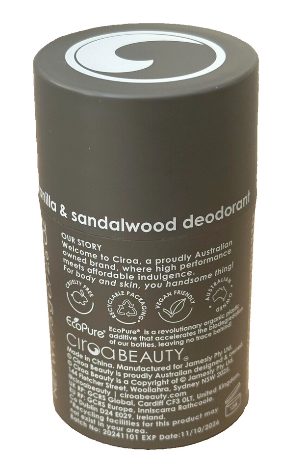 CIROA Natural Deodorant Vanilla & Sandalwood Aluminium FREE Australia ...