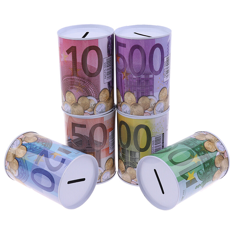 Euro Dollar Money Box Safe Cylinder Piggy Bank Banks For Coins Deposit ...