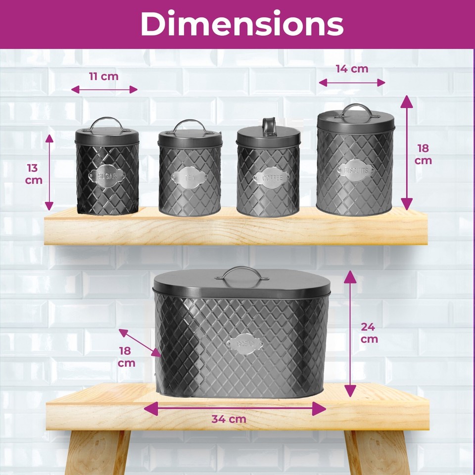 Neo Kitchen Canister Set Diamond Embossed Tea Coffee Sugar Biscuit Tin ...