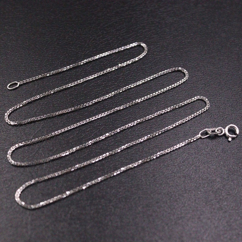 Pure Au750 18K White Gold Chain 1.1mm Square Box Link Necklace 4.1-4.3g ...