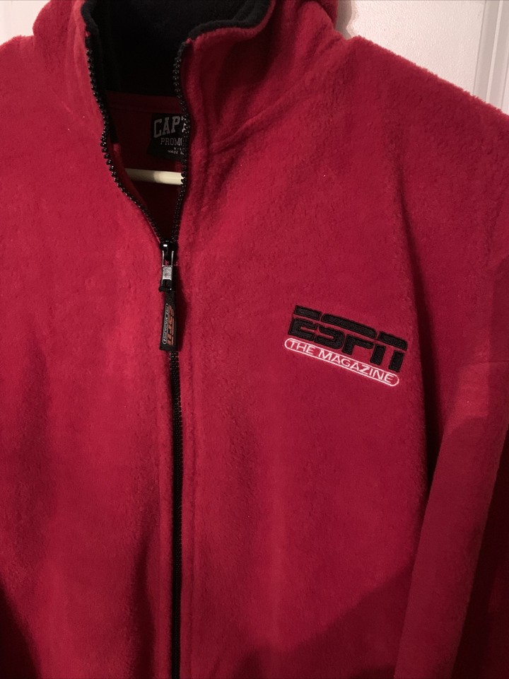 ESPN The Magazine Fleece Jacket XL Coat Red Full Zip Sports | eBay