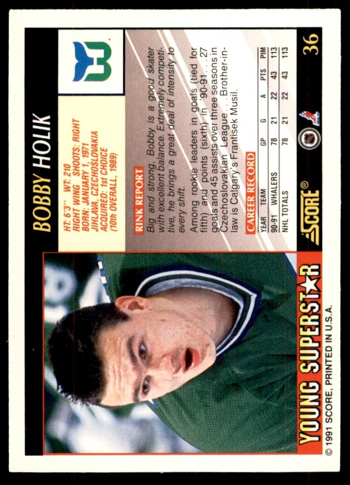 1991-92 Score Young Superstars Bobby Holik Hockey Cards #36 | eBay