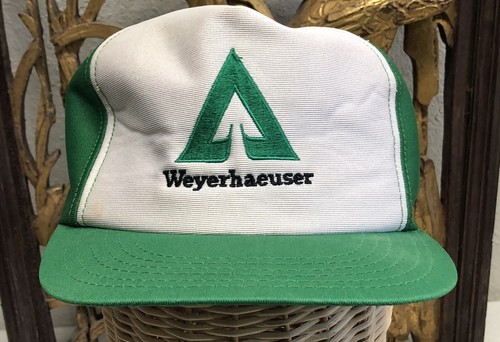 Vintage WEYERHAEUSER Green & White Snapback Trucker Hat - Made in USA ...