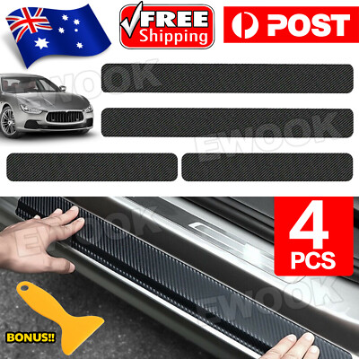 4pcs Car Door Sill Scuff Protector Plate Sticker Carbon Fibre Cover ...
