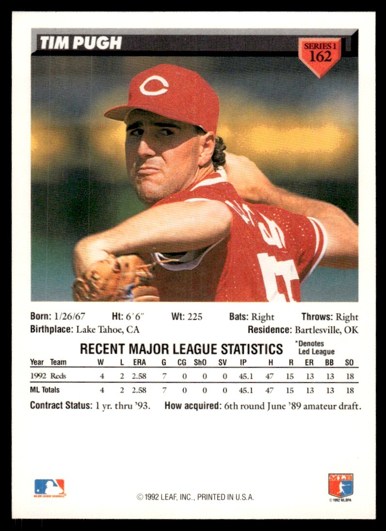 1993 Donruss Baseball Card Tim Pugh Cincinnati Reds #162 | eBay