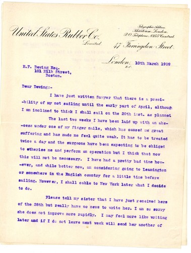 1909 Letter Signed Lester Leland United States Rubber Co. Illness and ...