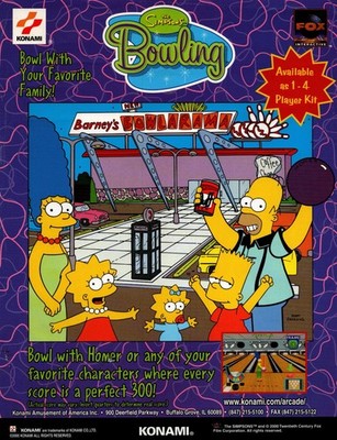 The Simpsons Bowling Konami 2000 arcade video game AD FLYER 2000 ...