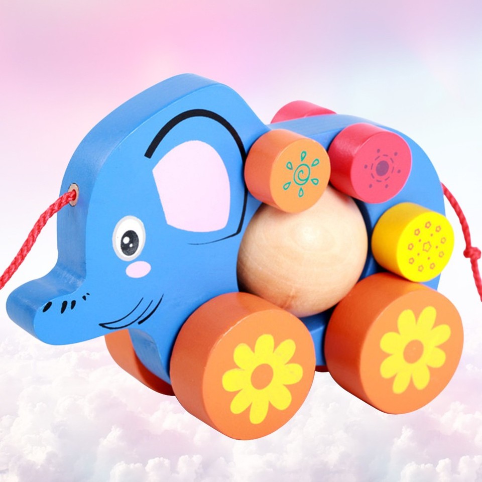 1PC Funny Traction Toy Cartoon Elephant Pulling Cart Toy Creative Baby ...