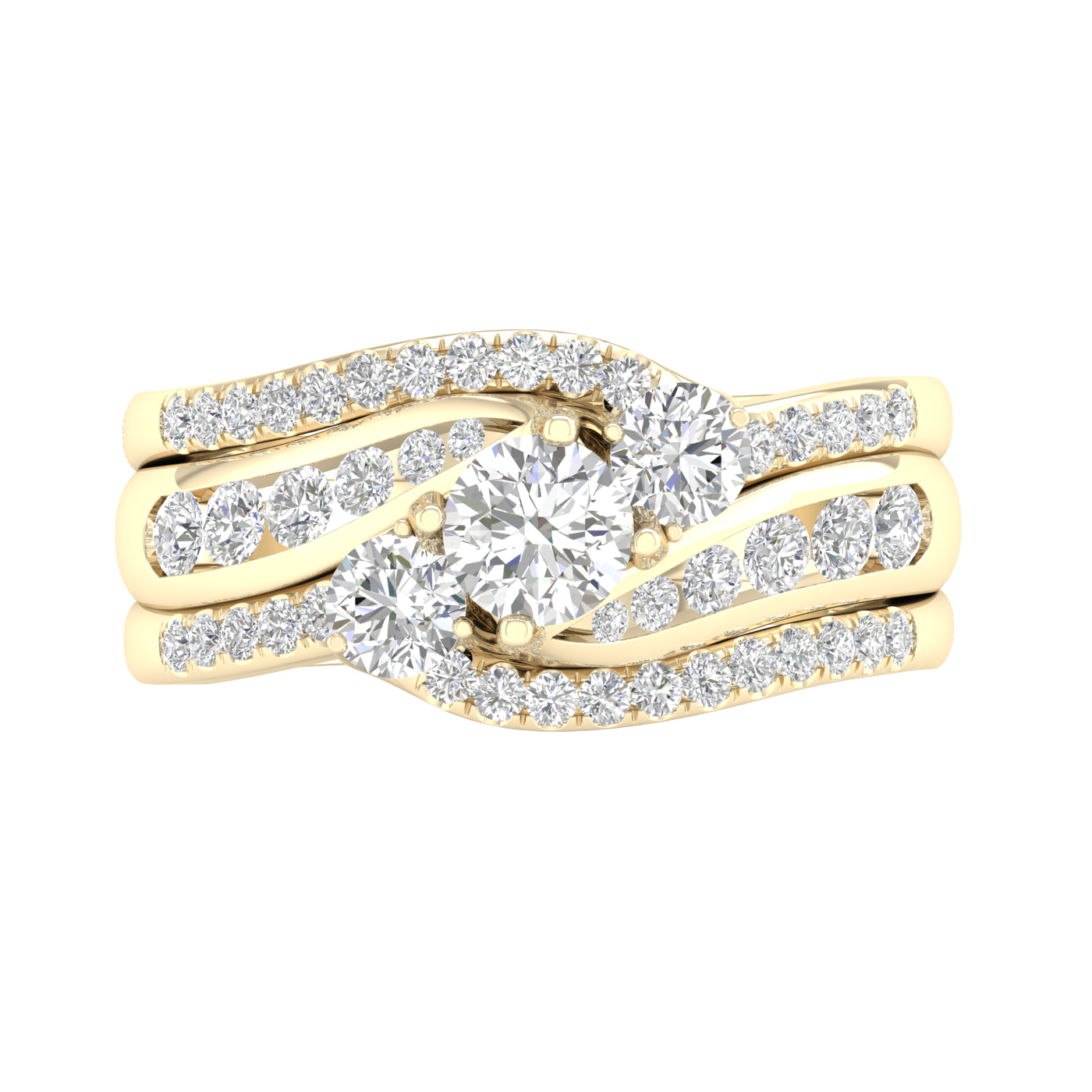 14K Yellow Gold 1 1/4ct TDW Diamond Bypass Bridal Ring Set with Two ...