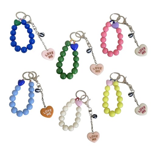 Handmade Acrylic Keyring Beaded Key Chain Beads Heart Pendant Keychain ...