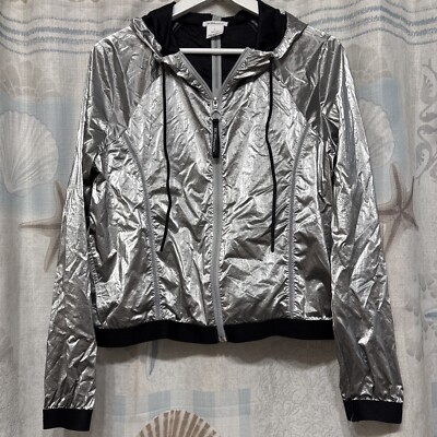 BCBG Generation Jacket Silver Full Zip With Hood, Pockets, Packable ...