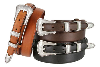 Silver Buckle Set Genuine Leather Western Cowboy Ranger Belt, Sizes 32 ...