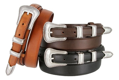 Silver Buckle Set Genuine Leather Western Cowboy Ranger Belt, Sizes 32 ...
