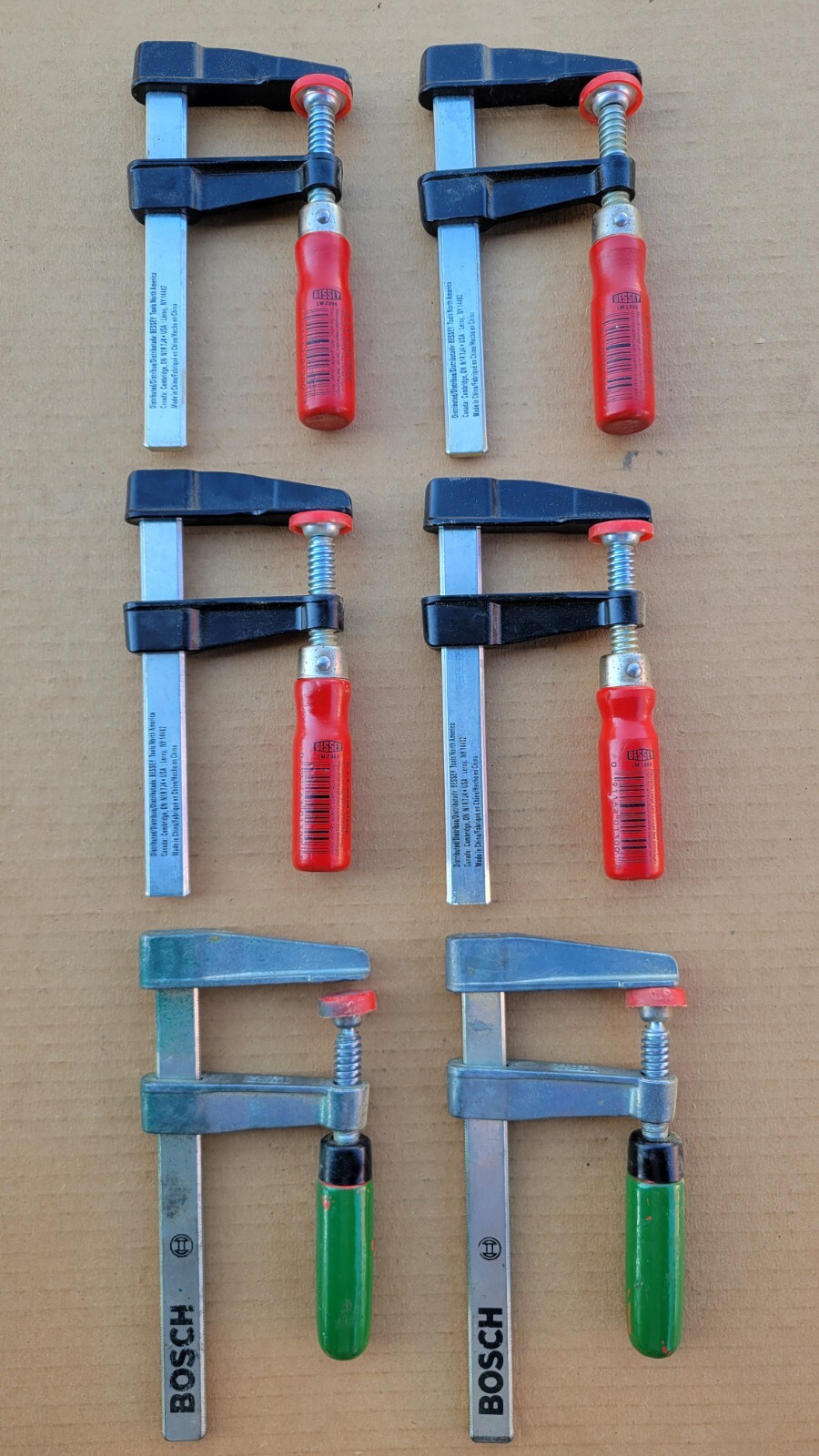4 Bessey Bar Clamps 2"x4" Wood Handle Model LM2.004 + 2 BOSCH 2"×5" Bar ...