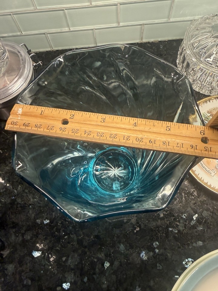 Vintage Hazel Atlas Stretch Glass 1960s Capri Optic Vase Azure Blue ...