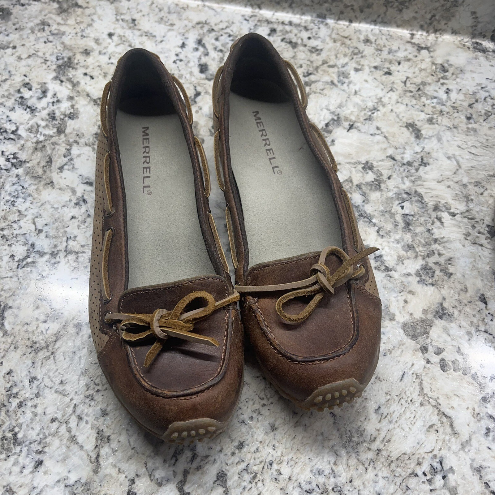 Merrell J76466 Brown Leather Driving Moc Toe Boat flats Shoes Women's ...