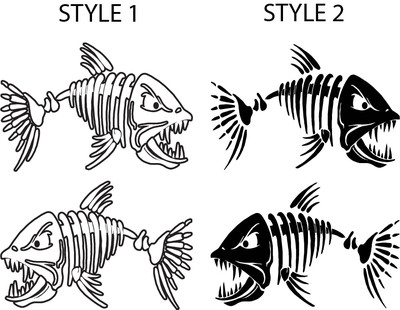 Set of 2 Skeleton Fish Bone Sticker Decal Car Window Boat Fishing - 2 ...