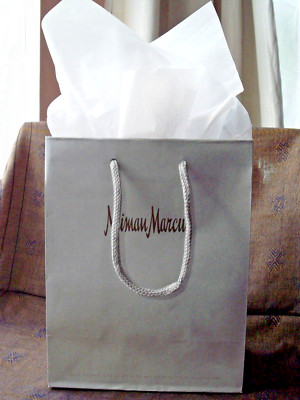 Neiman Marcus Gift Shopping Bag 9" x 7" x 4" Silver with grey cord ...