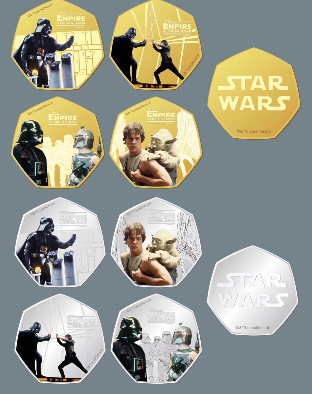 NEW Star Wars 50p Shape Commemorative Gold And Silver Coin Set | eBay UK