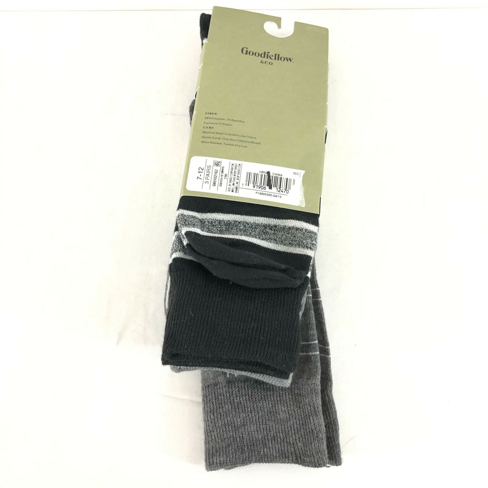 Goodfellow & Co Mens Crew Socks 3 Pair Geometric Stripe Gray Black Size ...