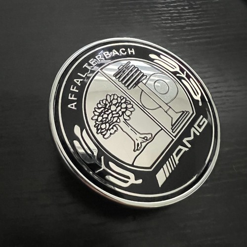 AMG FRONT HOOD Emblem Affalterbach Black Chrome Apple Badge MERCEDES ...
