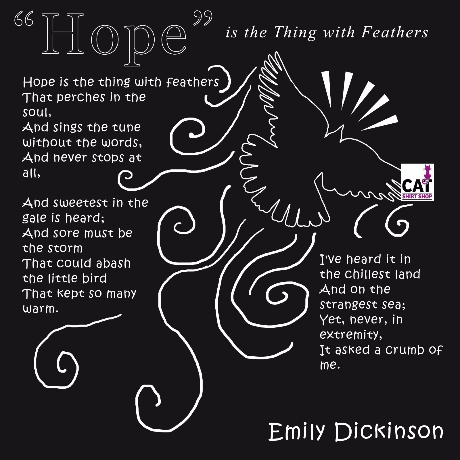 Emily Dickinson Poetry Shirt, Hope Is The Thing With Feathers, Literary ...