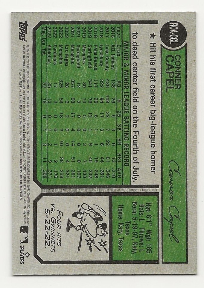 2023 Topps Heritage CONNER CAPEL Real One Autograph ROOKIE AUTO ...